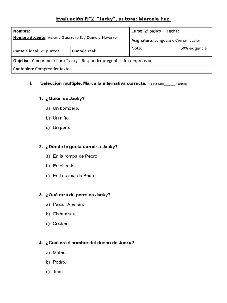 Ev. N°2 - Libro Jacky - Marcela Paz | PDF