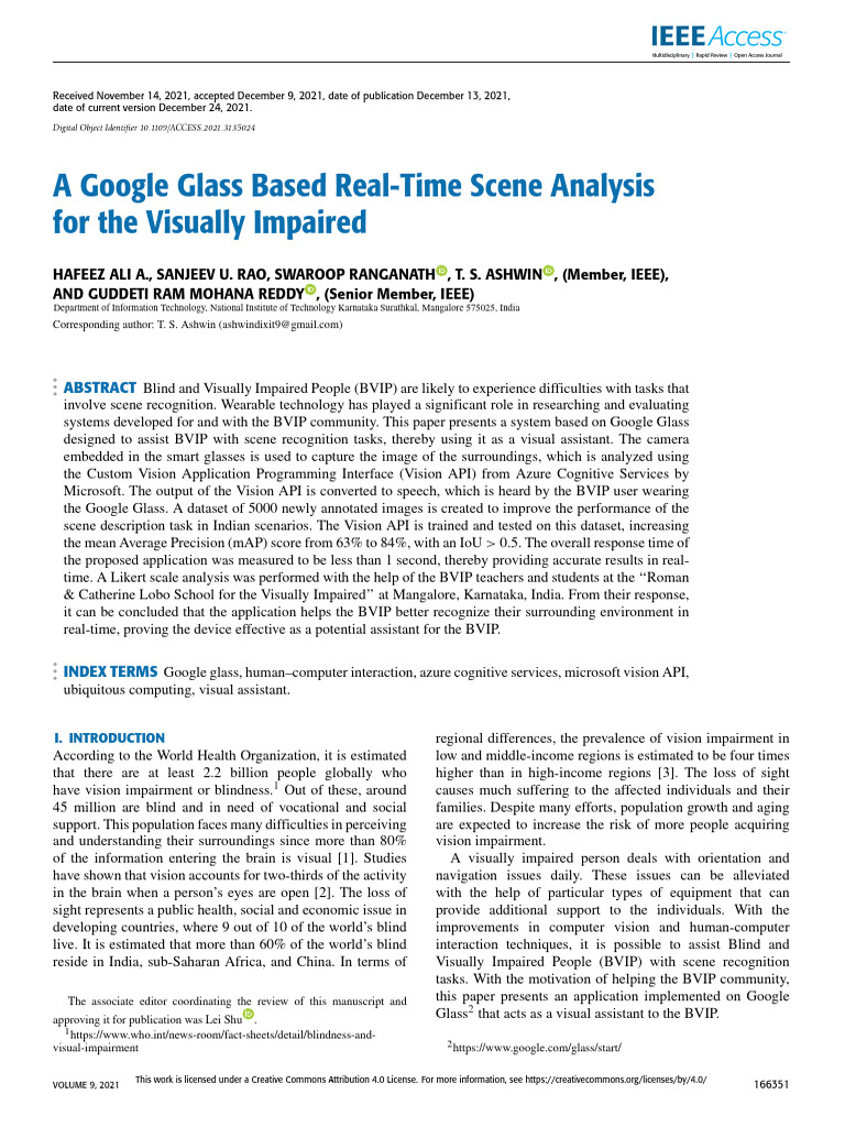 A Google Glass Based Real-Time Scene Analysis For The Visually Impaired | Download Free PDF ...