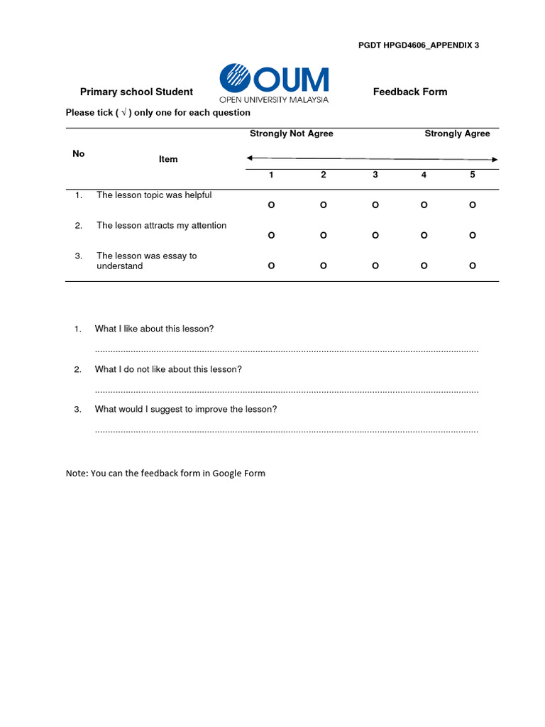 Appendix 3 - PGDT Student Feedback Form | PDF
