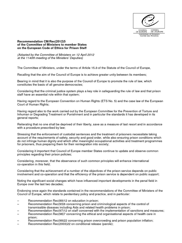 European Code of Ethics Prison Staff | PDF | Prison | Rule Of Law