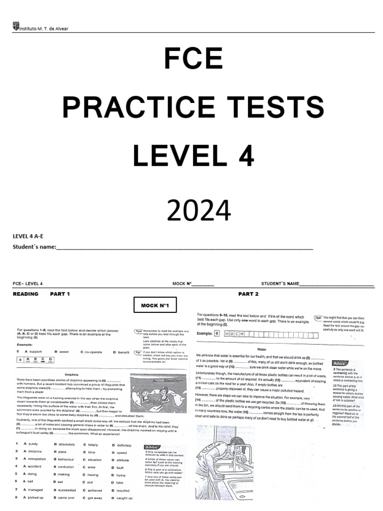 2024 MOCKS LEVEL 4 FCE 1 TO 6 - ANSWER SHEETS | PDF