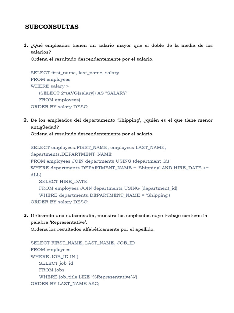 Ejercicios Bases de Datos - Subconsultas | PDF