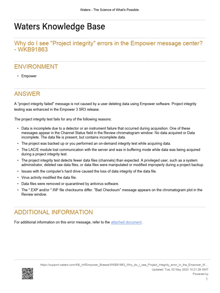 Why Do I See - Project Integrity - Errors in The Empower Message Center - WKB91863 | PDF | Computers