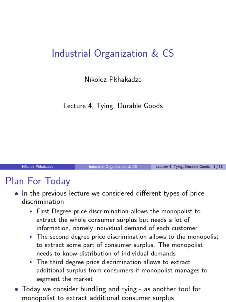 IOCS - Lec - 04 - Bundling and Tying, Durable Goods - Handout | PDF ...