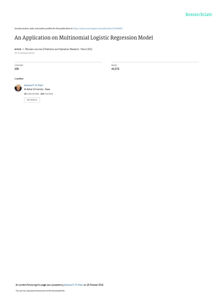 An Applicationon Multinomial Logistic Regression Model | PDF | Logistic ...