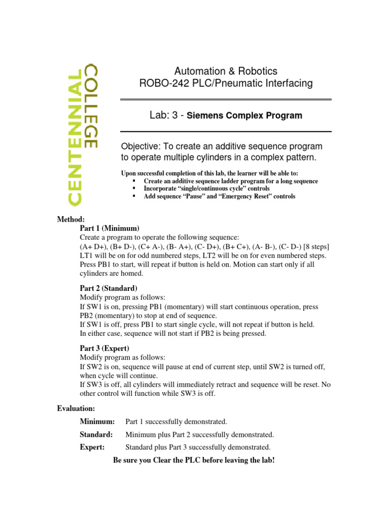 ROBO242 Lab 03 Siemens Complex Program | PDF | Computers