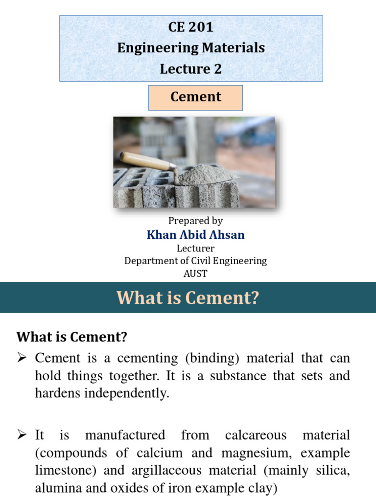 Lec 2 Cement F'20 | PDF | Cement | Lime (Material)