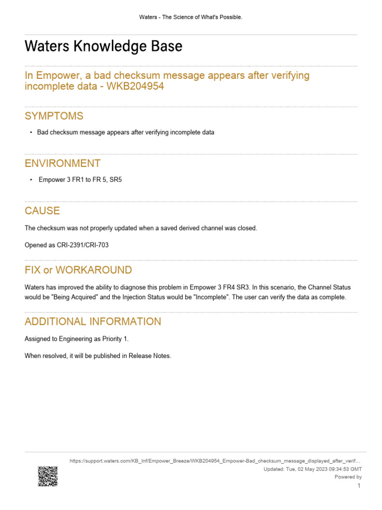 In Empower A Bad Checksum Message Appears After Verifying Incomplete Data Wkb204954 Pdf 
