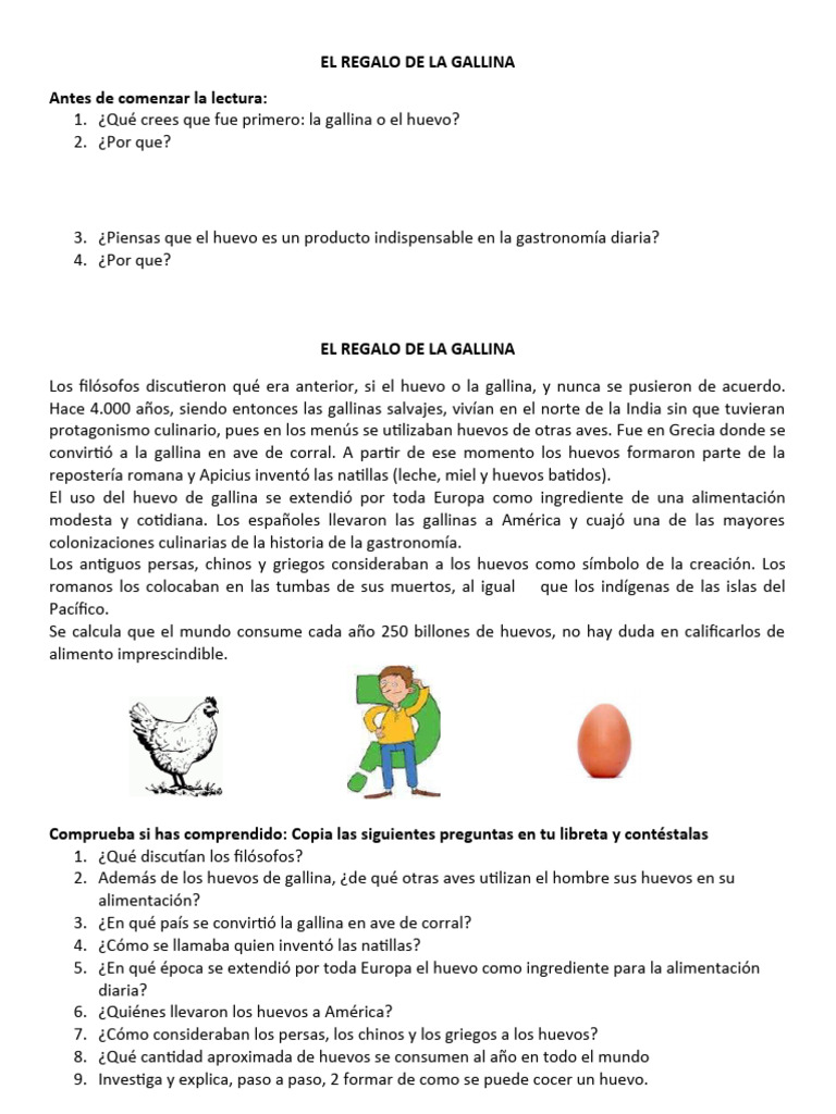 El regalo de la gallina: historia y preguntas | PDF