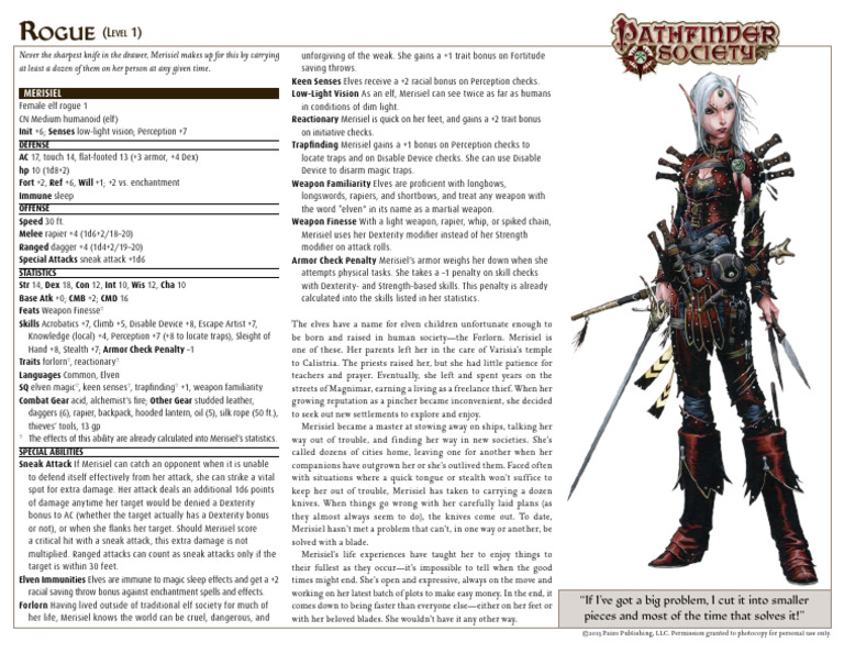 Rogue - Level 1 | PDF | Elves