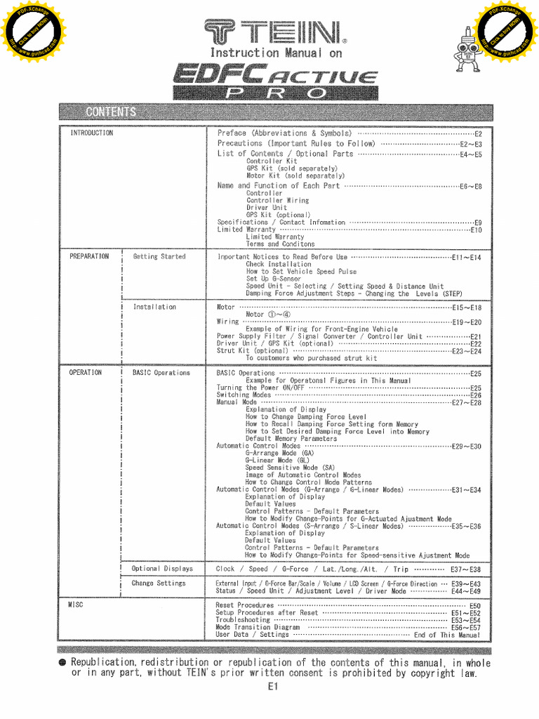 TEIN Instruction Manual On EDFC ACTIVE PRO Anglais | PDF