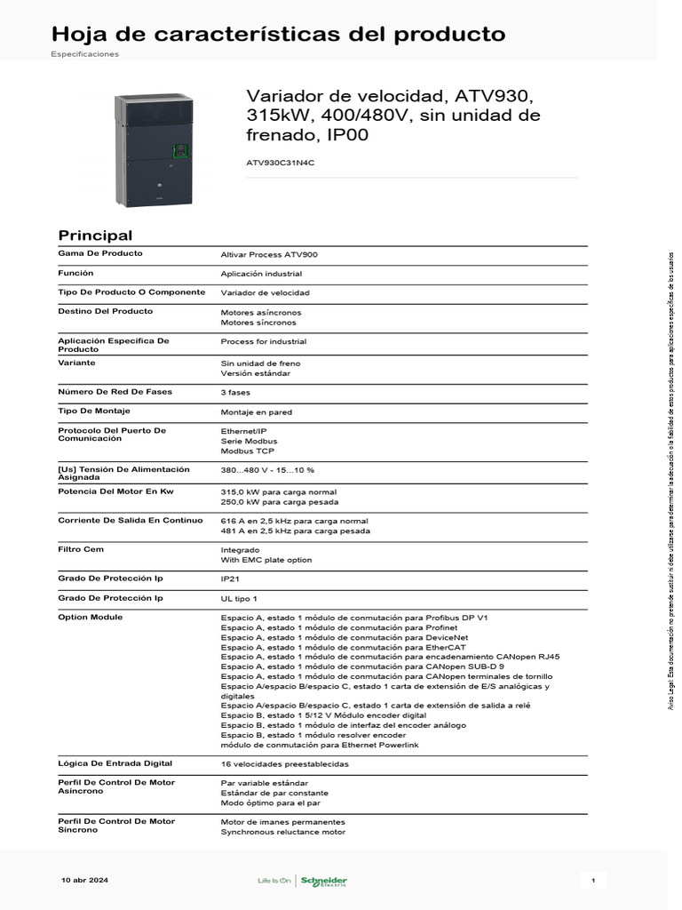 Schneider Electric - Altivar-Process-ATV900 - ATV930C31N4C | PDF | Relé ...