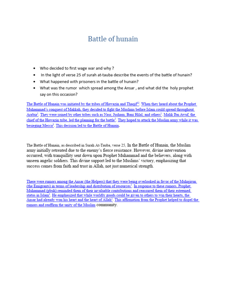 Battle of Hunain | PDF | Religion & Spirituality