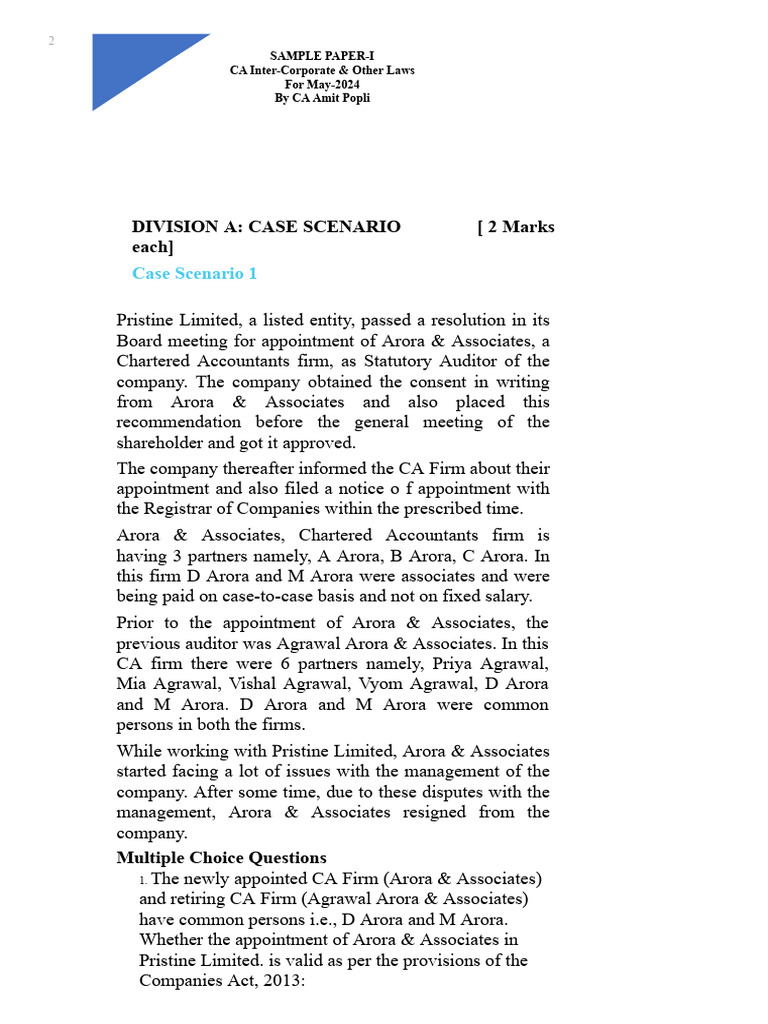 INTER LAW Sample Paper-I | PDF | Limited Company | Deposit Account