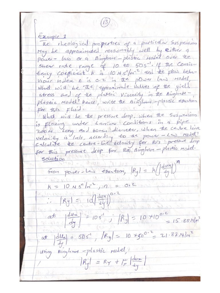 CHE 525 Non Newtonian Fluid Example | PDF