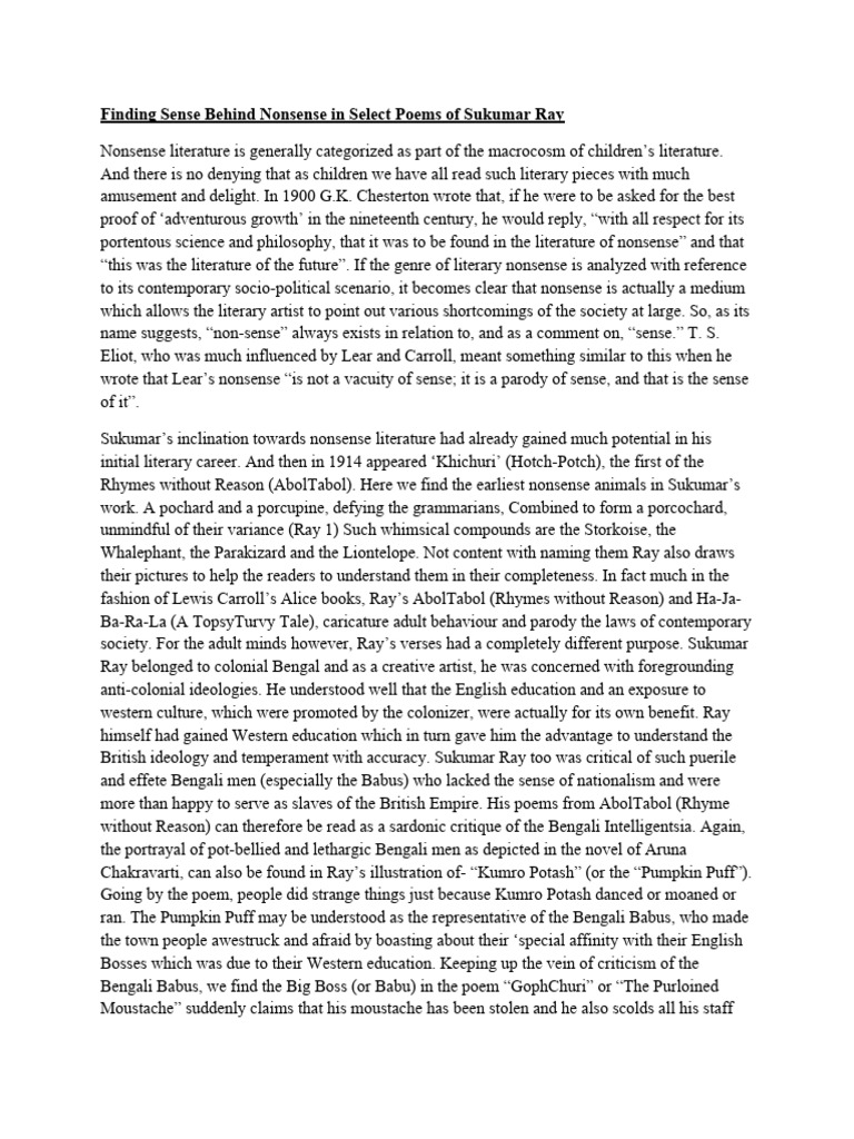 Abol Tabol Nonsense Literature | PDF | General Fiction