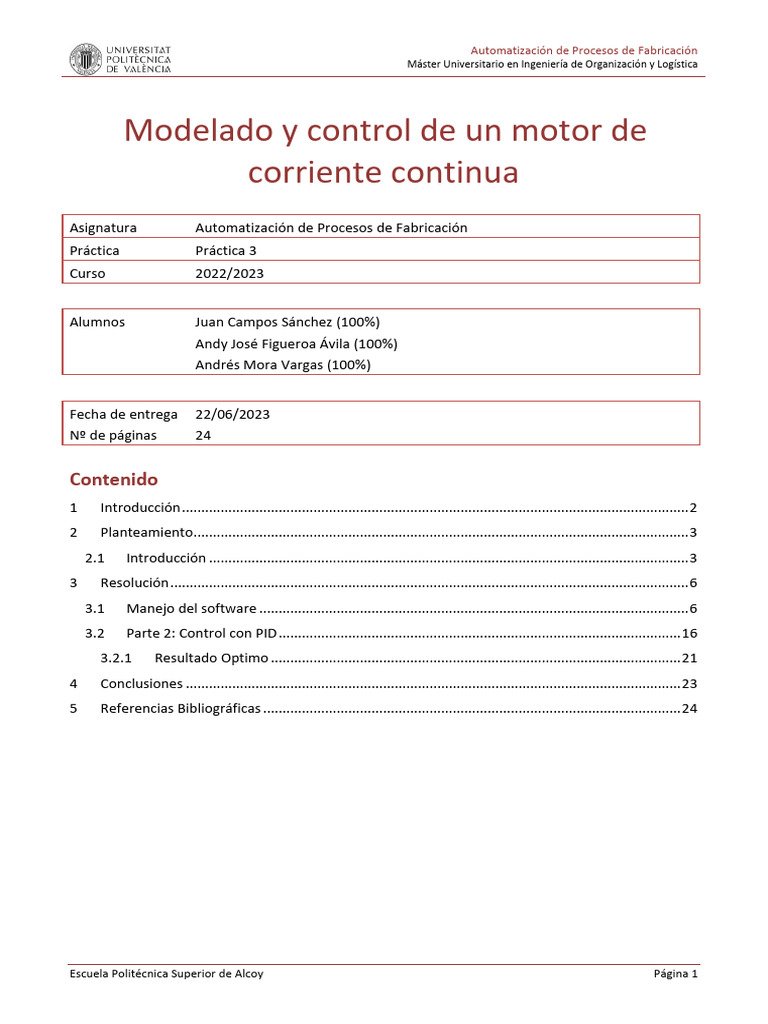 Modelado y Control de Un Motor de Corriente Continua | PDF ...