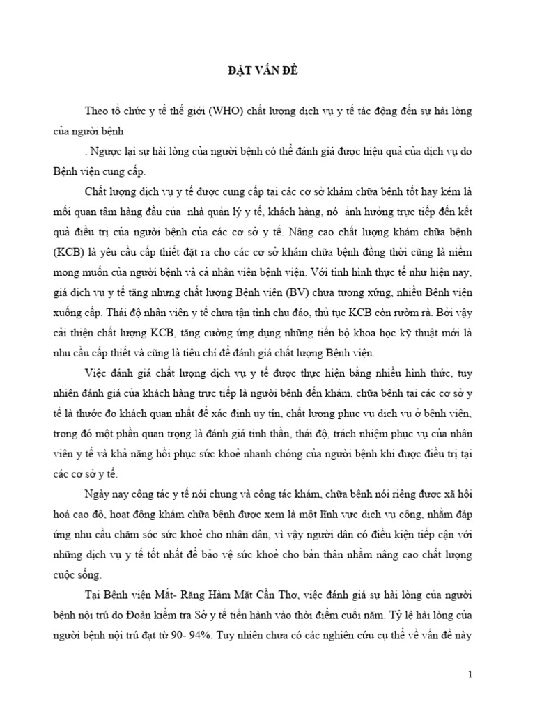 Khảo Sát Sự Hài Lóng Của Bênh Nhân Nội Trú Tại BV M-RHM 2020 - 20.11.2020 | PDF