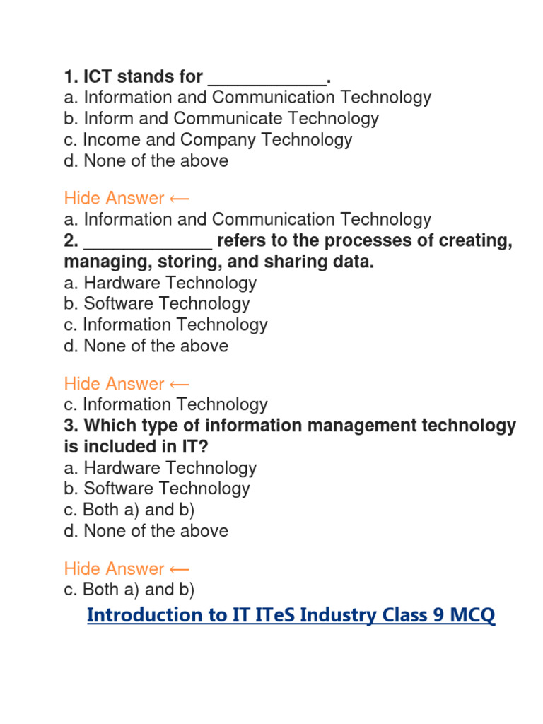 Introduction to IT-ITeS for Class 9 | PDF | Outsourcing | Information ...