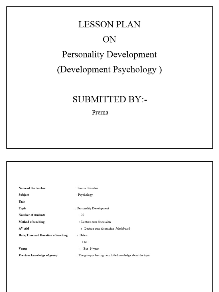 Lesson Plan Personality Development | PDF | Id | Adolescence