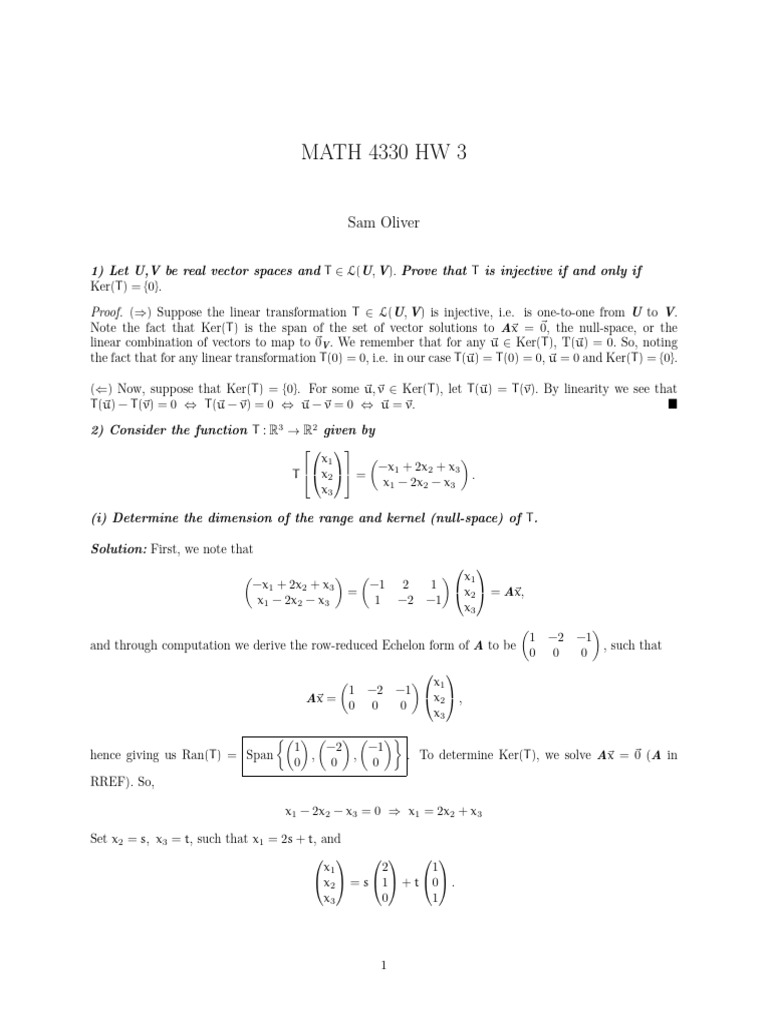 MATH 4330 HW 3 Corrected | PDF | Matrix (Mathematics) | Linear Map