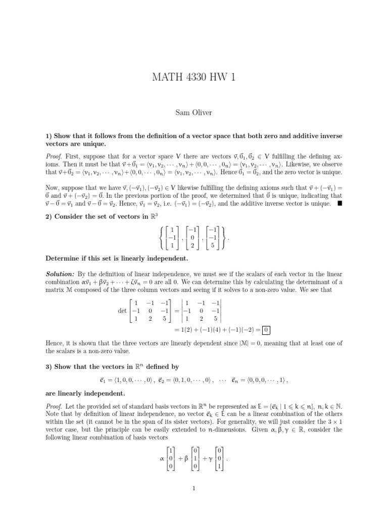 MATH 4330 HW 1 Corrected | PDF | Basis (Linear Algebra) | Vector Space