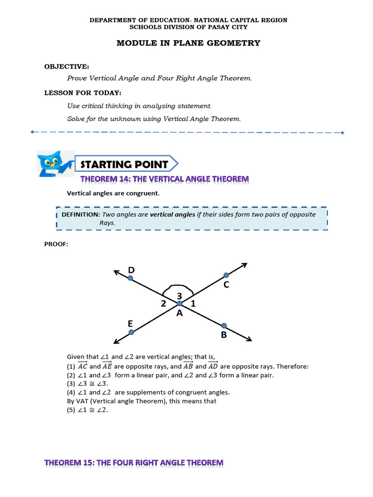 Vertical Angle Theorem | PDF | Angle | Line (Geometry)