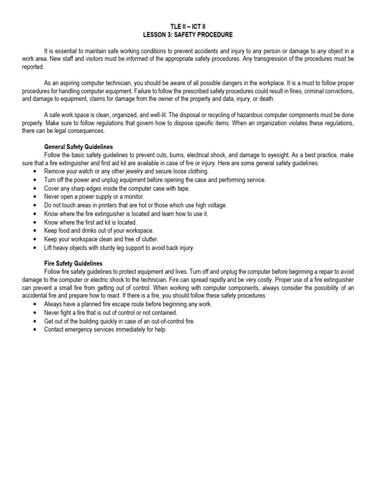 Lesson 3 - Safety Procedure | PDF | Fires | Safety