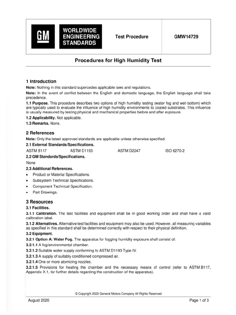 GMW 14729 R4 AUG2020 High Humidity Test | PDF