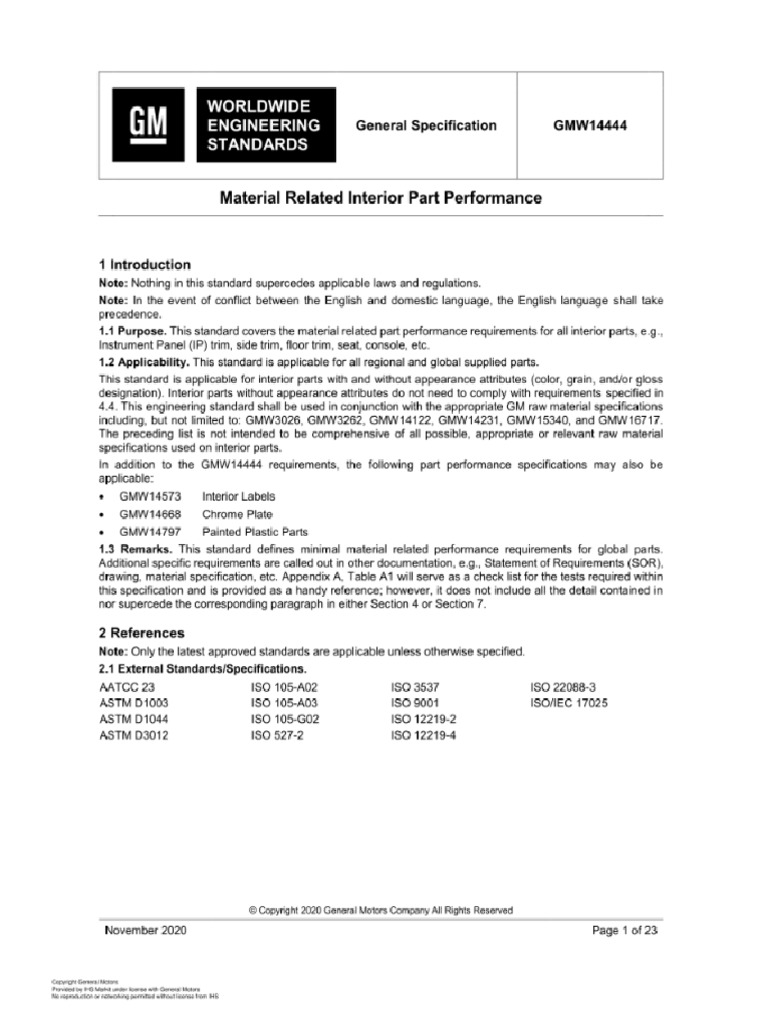 GMW 14444 R9 NOV2020 Interiror Part Performance | PDF
