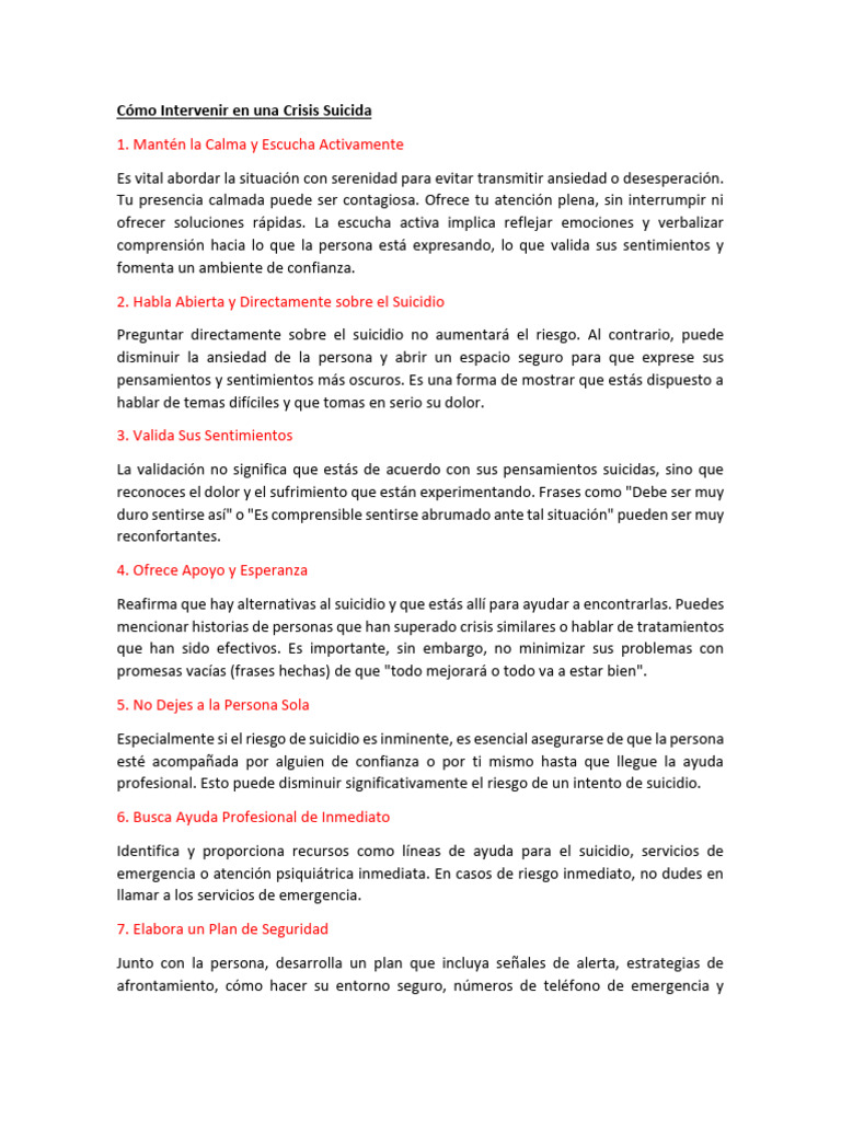 Cómo Intervenir en Una Crisis Suicida | PDF | Suicidio | Ansiedad