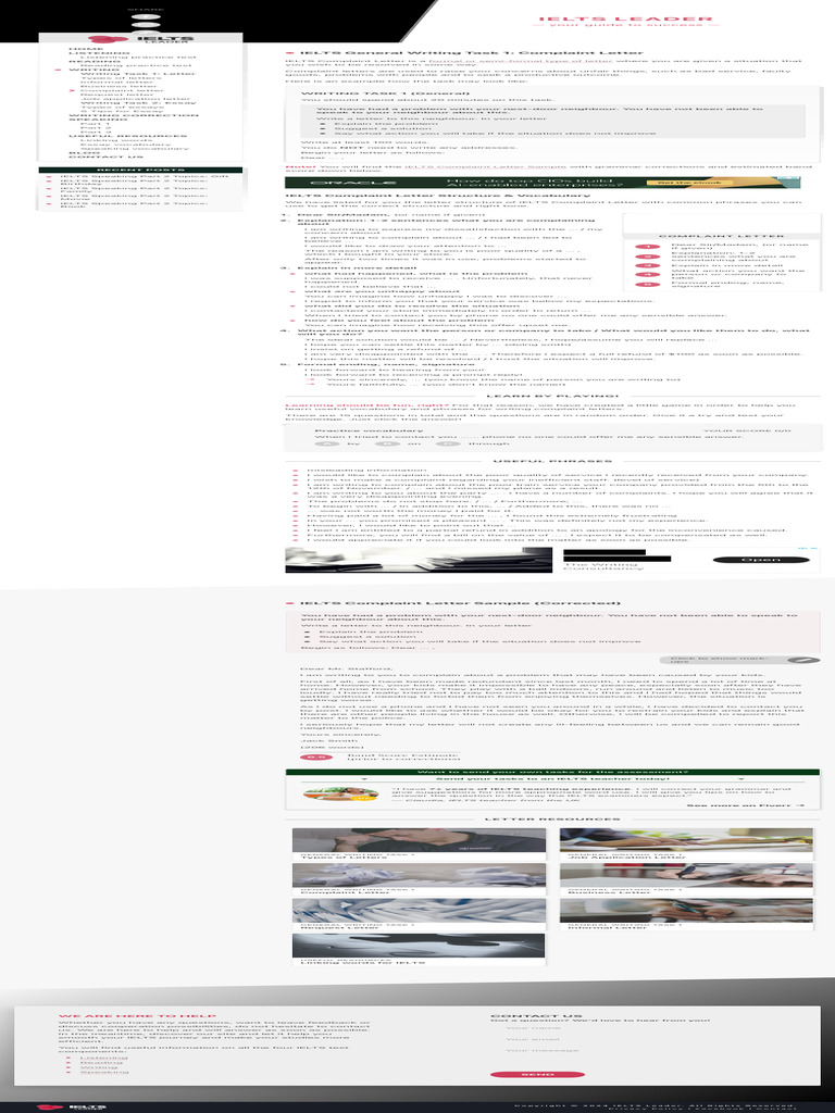 IELTS General Writing Task 1 Complaint Letter - IELTS Leader | PDF ...