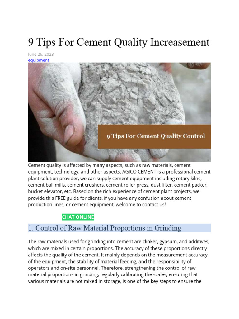 9 Tips For Cement Quality Increasement | PDF | Cement | Secondary ...