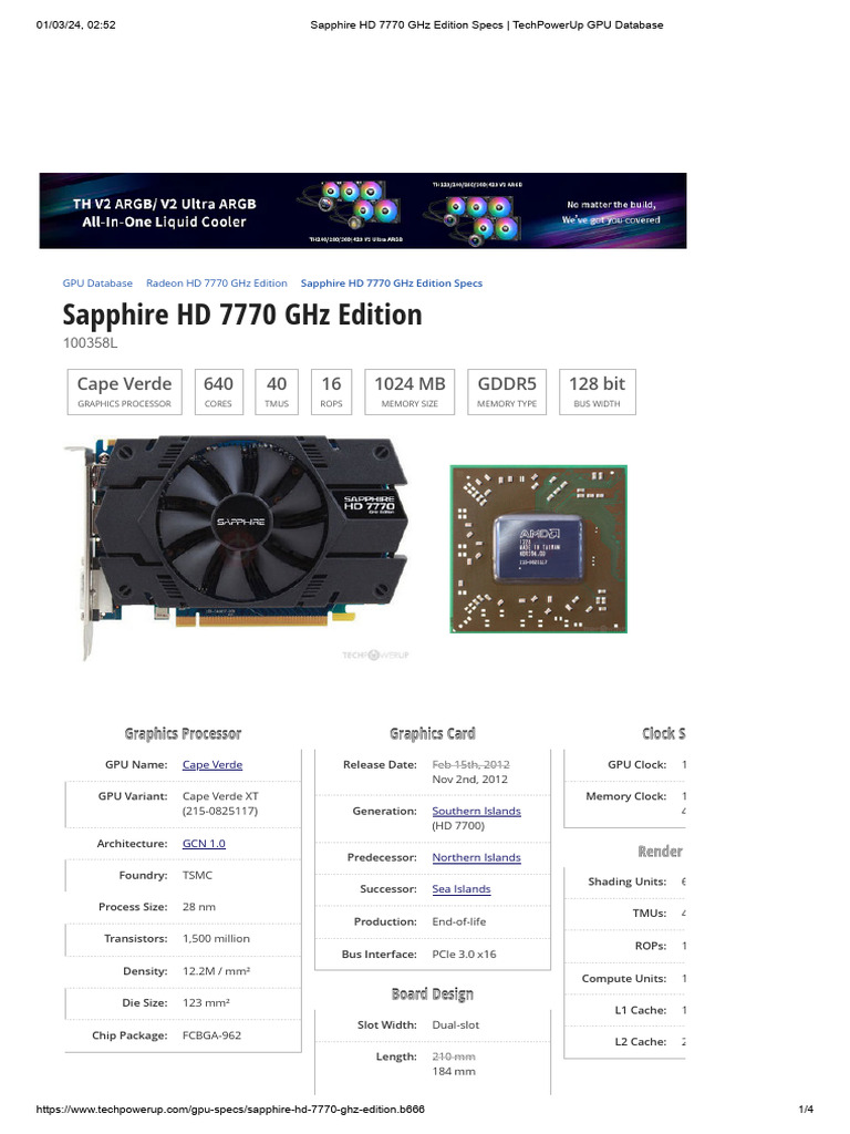 Sapphire HD 7770 GHz Edition Specs _ TechPowerUp GPU Database | PDF | Hdmi | Graphics Processing ...