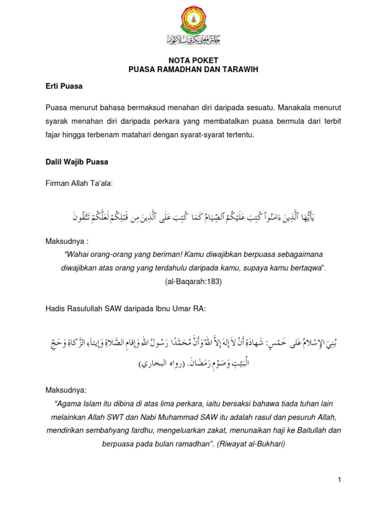 Nota Poket Ramadhan Dan Tarawih | PDF