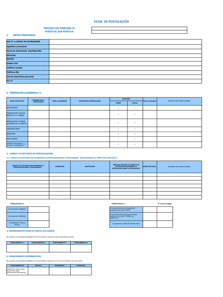 Ficha Postulación Proceso CAS | PDF | Documento de identidad