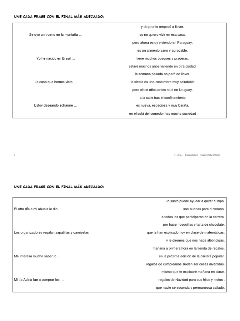 Une frases con finales adecuados | PDF