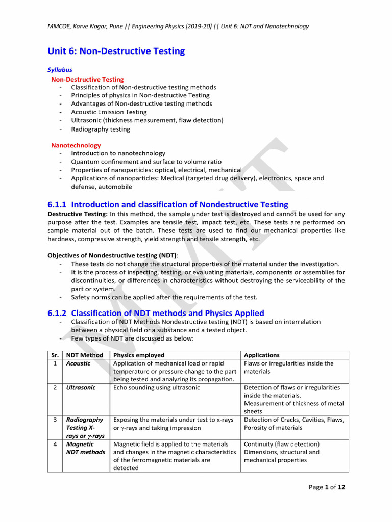 Theory Notes Unit 6 Ndt Nanotechnology Pdf