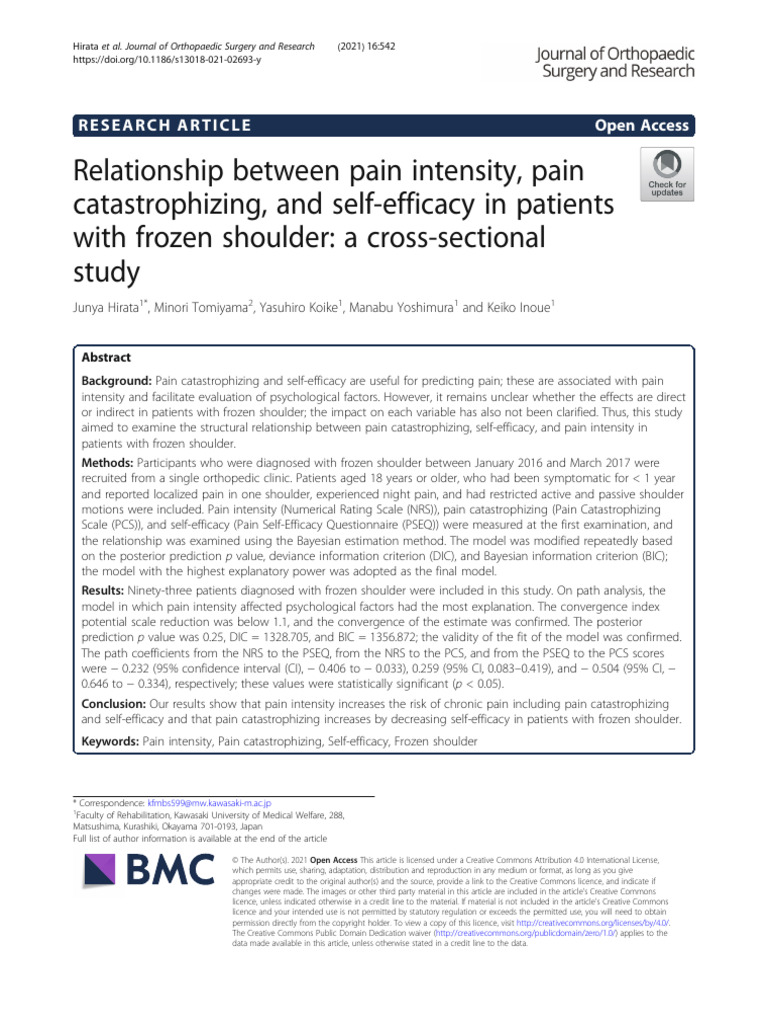 Relationship Between Pain Intensity, Pain Catastrophizing, and Self ...