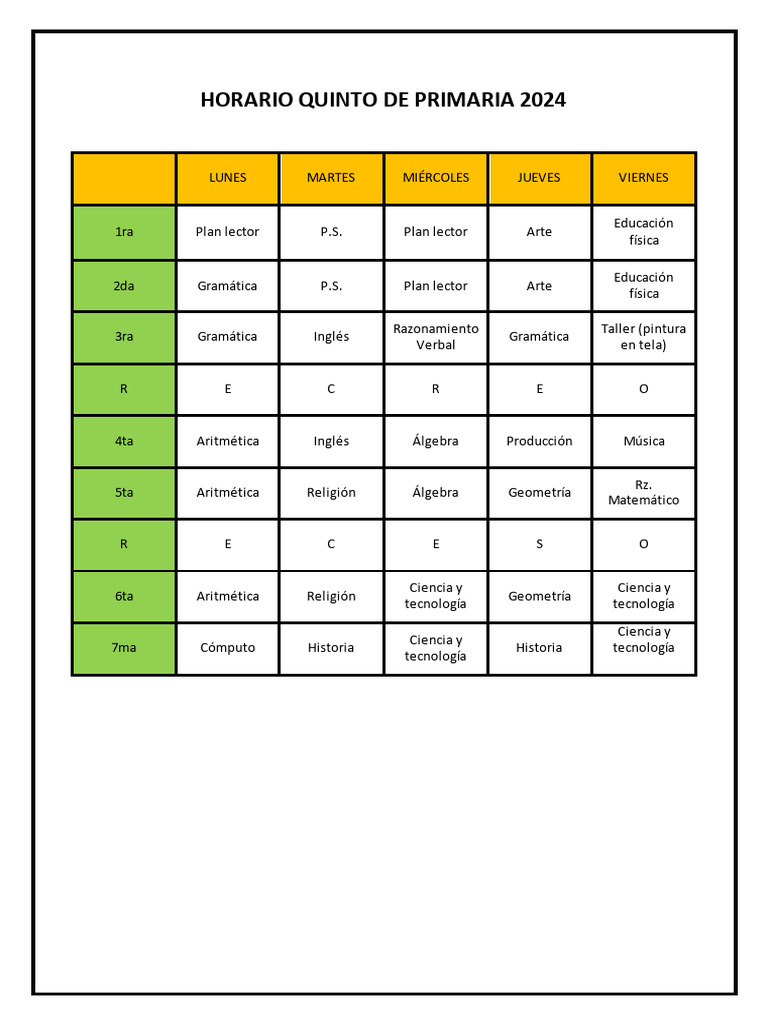 Horario ESCOLAR | PDF