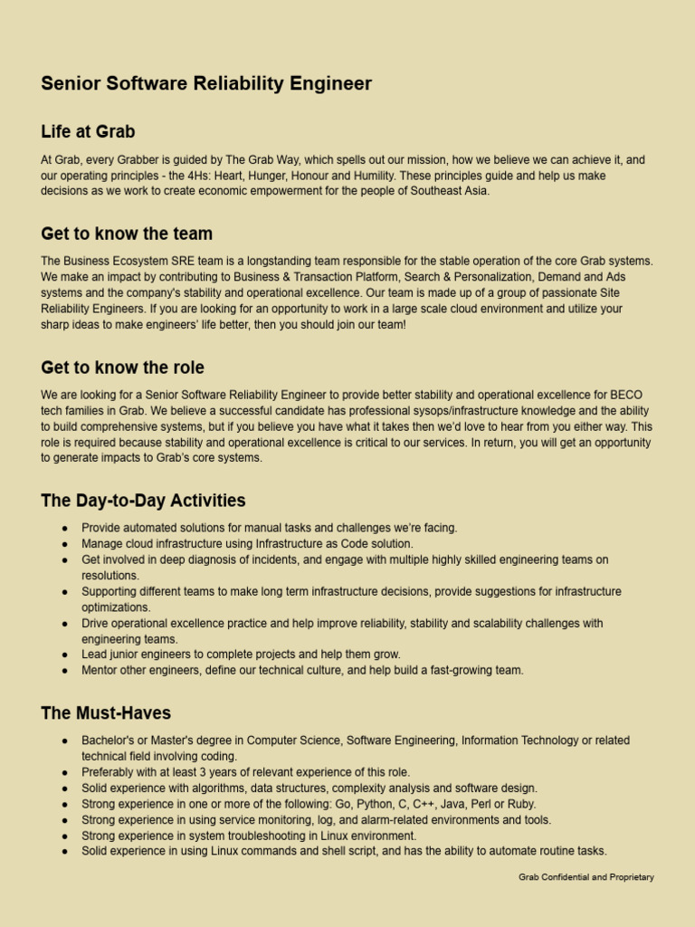 Senior Software Reliability Engineer Job Description of Business ...