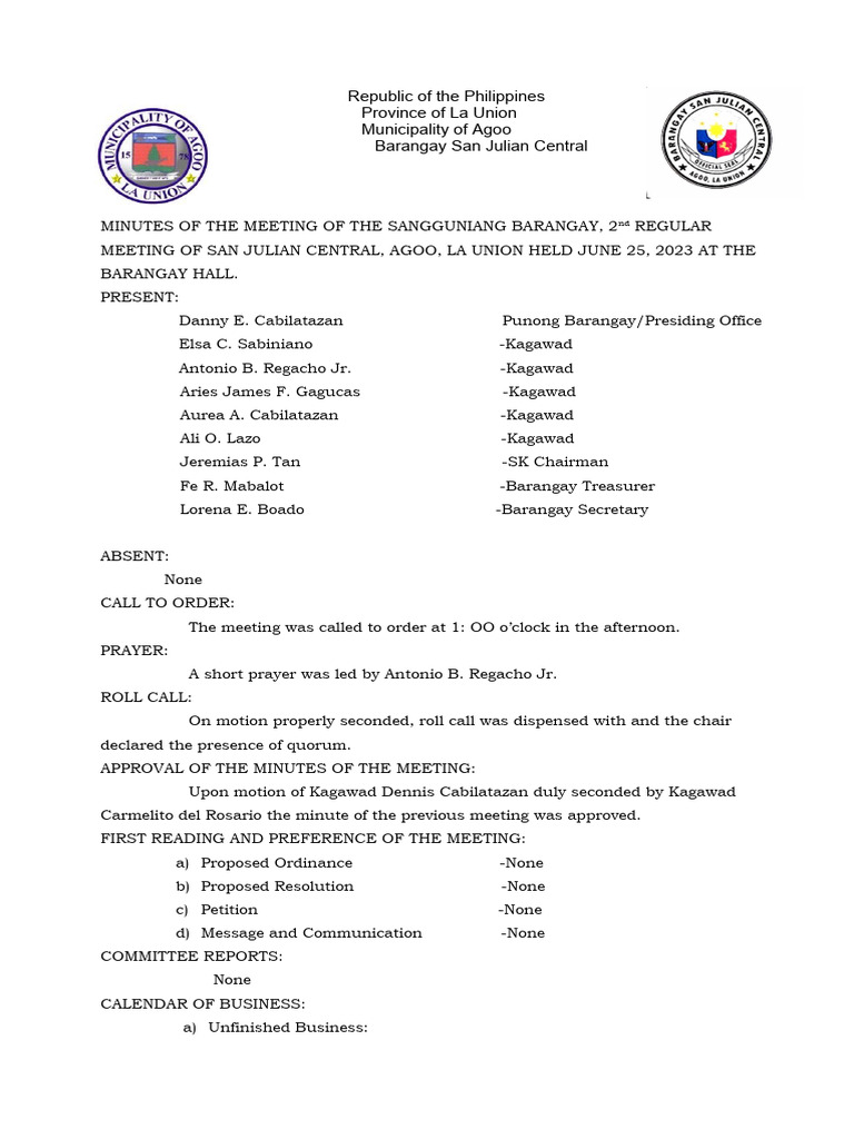 2ND REG. MEETINg 6-25-23 | PDF | Government