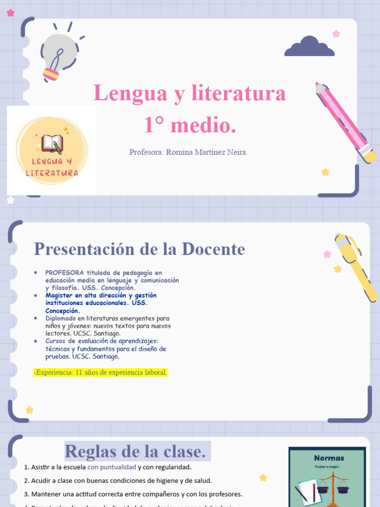 Clase 1 de Lengua y Literatura 1 Medio | PDF | Maestros | Escuelas