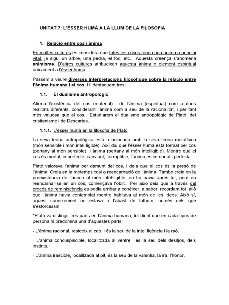 Unitat 7 Lesser Huma A La Llum de La Filosofia1 | PDF
