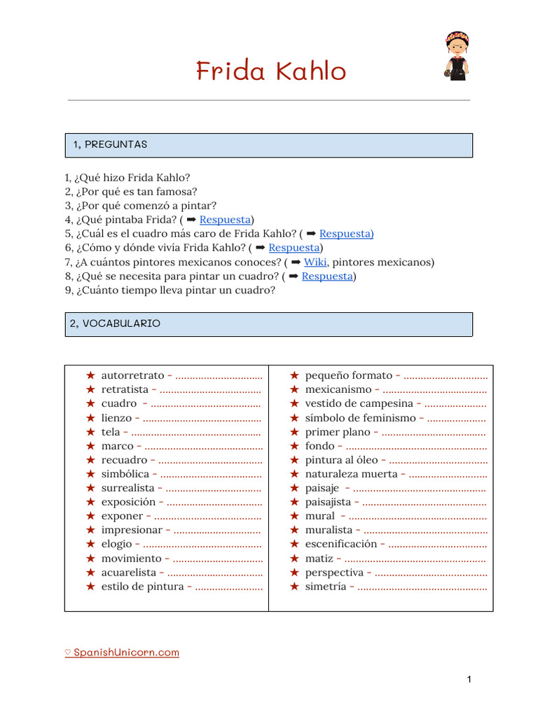 Frida K. Ejercicios Texto | PDF | Las artes | Pinturas