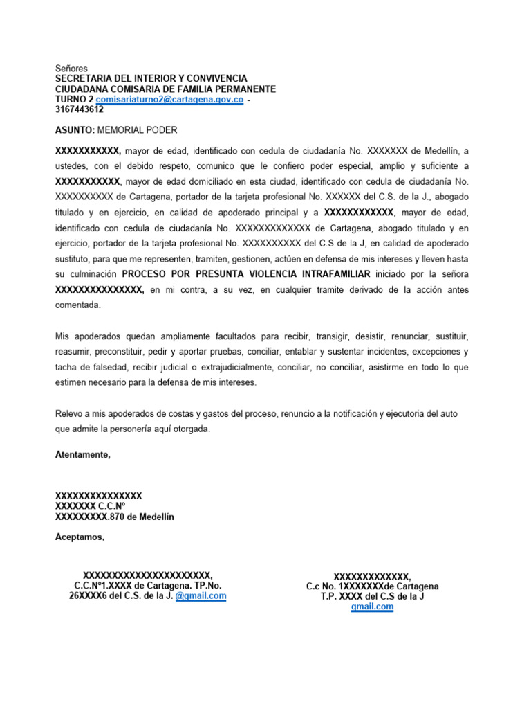 Poder Ante Comisaria de Familia Permanente | PDF