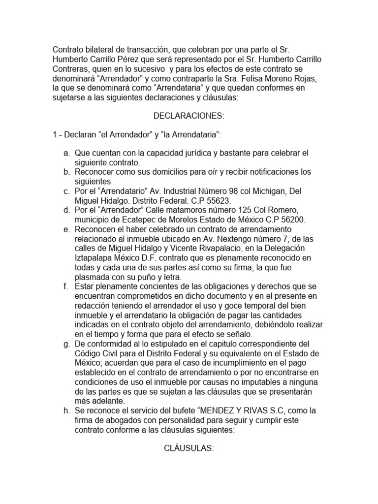 Contrato Bilateral de Transacción | Descargar gratis PDF | Pagos