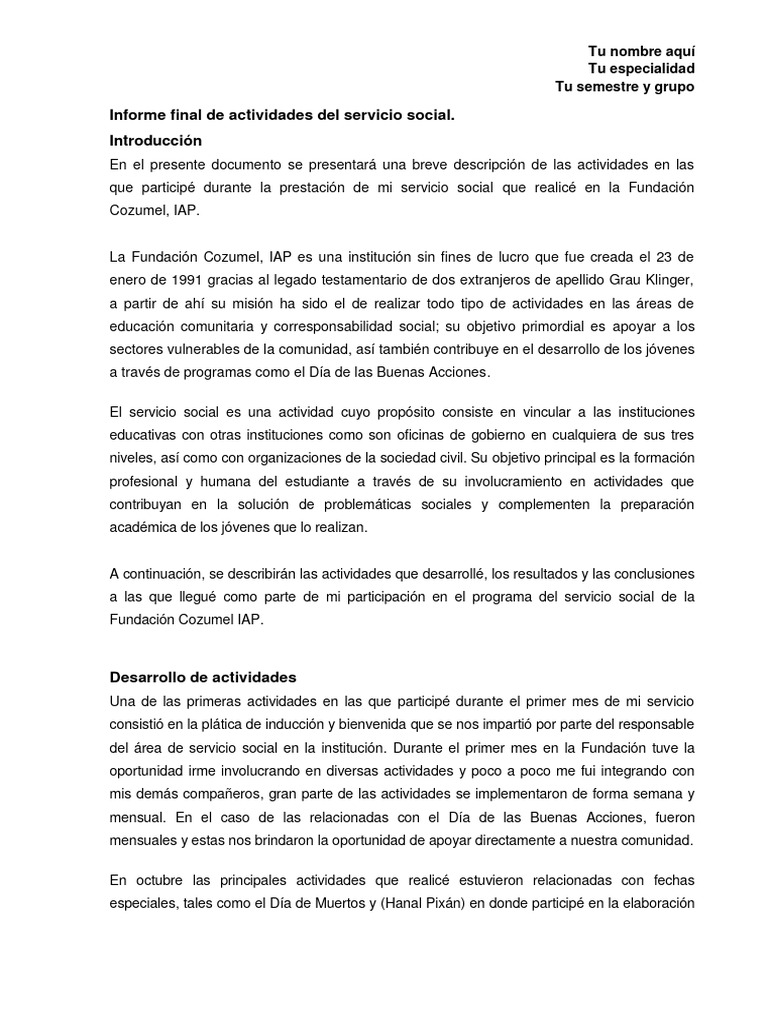 Ejemplo de Informe Final de Actividades de SS-2024 | PDF