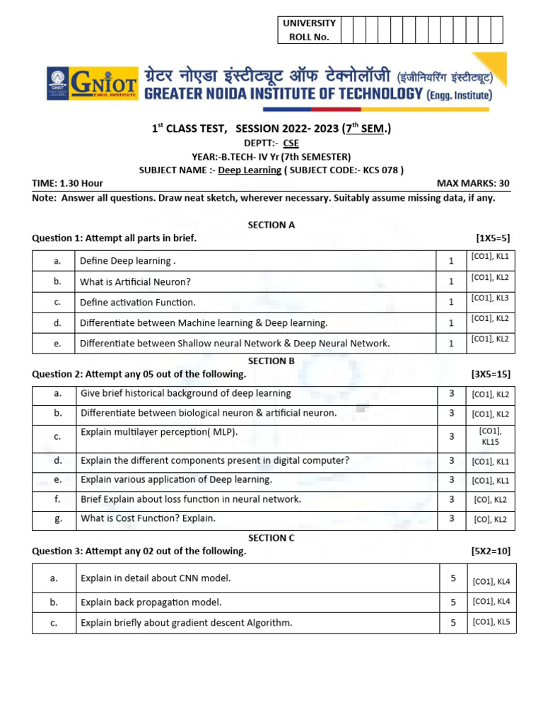 Deep Learning Exam for CSE Students | PDF | Deep Learning | Cognitive Science