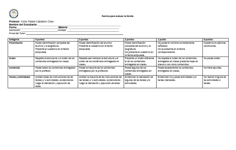 Rubrica para evaluar la libreta. III parcial, 2024 | PDF | Cuaderno